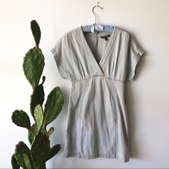 Express | Dresses | Nwt Express Chambray V Neck Mini Dress 4 | Poshmark